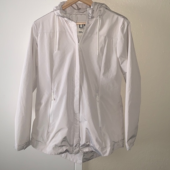 Jackets & Coats | Liv Outdoor White Raincoat With Geometric Pattern ...